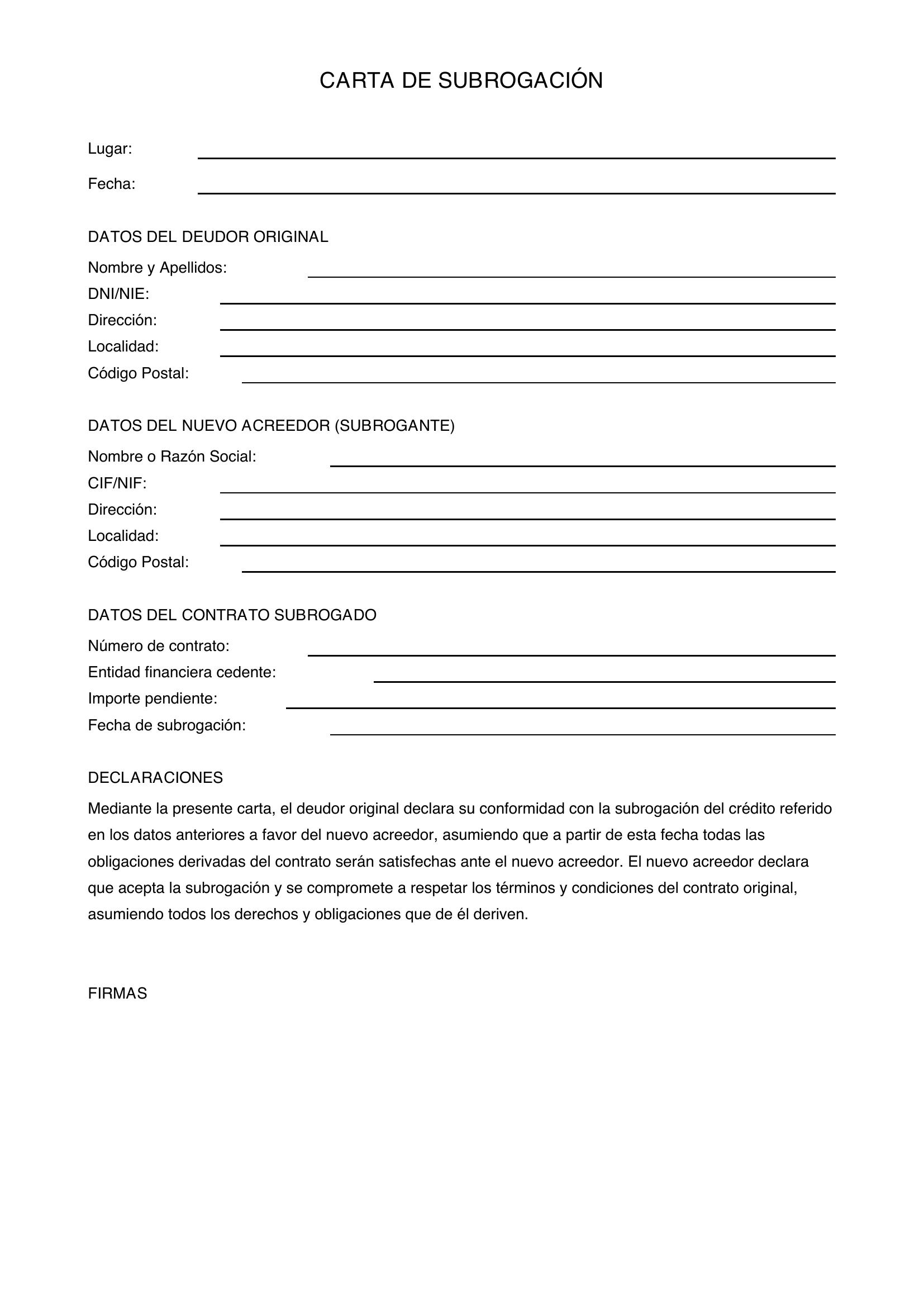 Carta De Subrogación Ejemplo