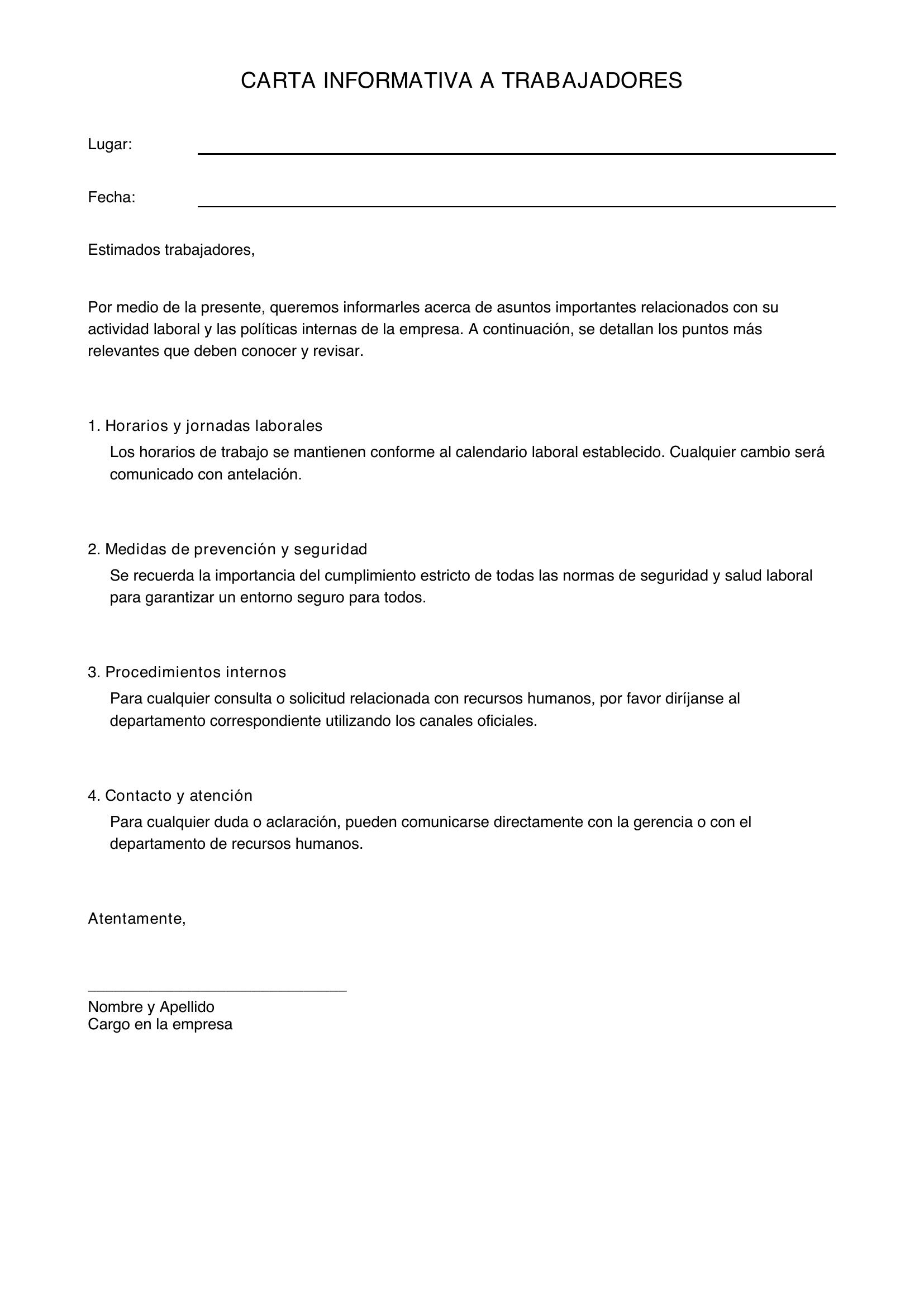 Modelo Carta Informativa A Trabajadores