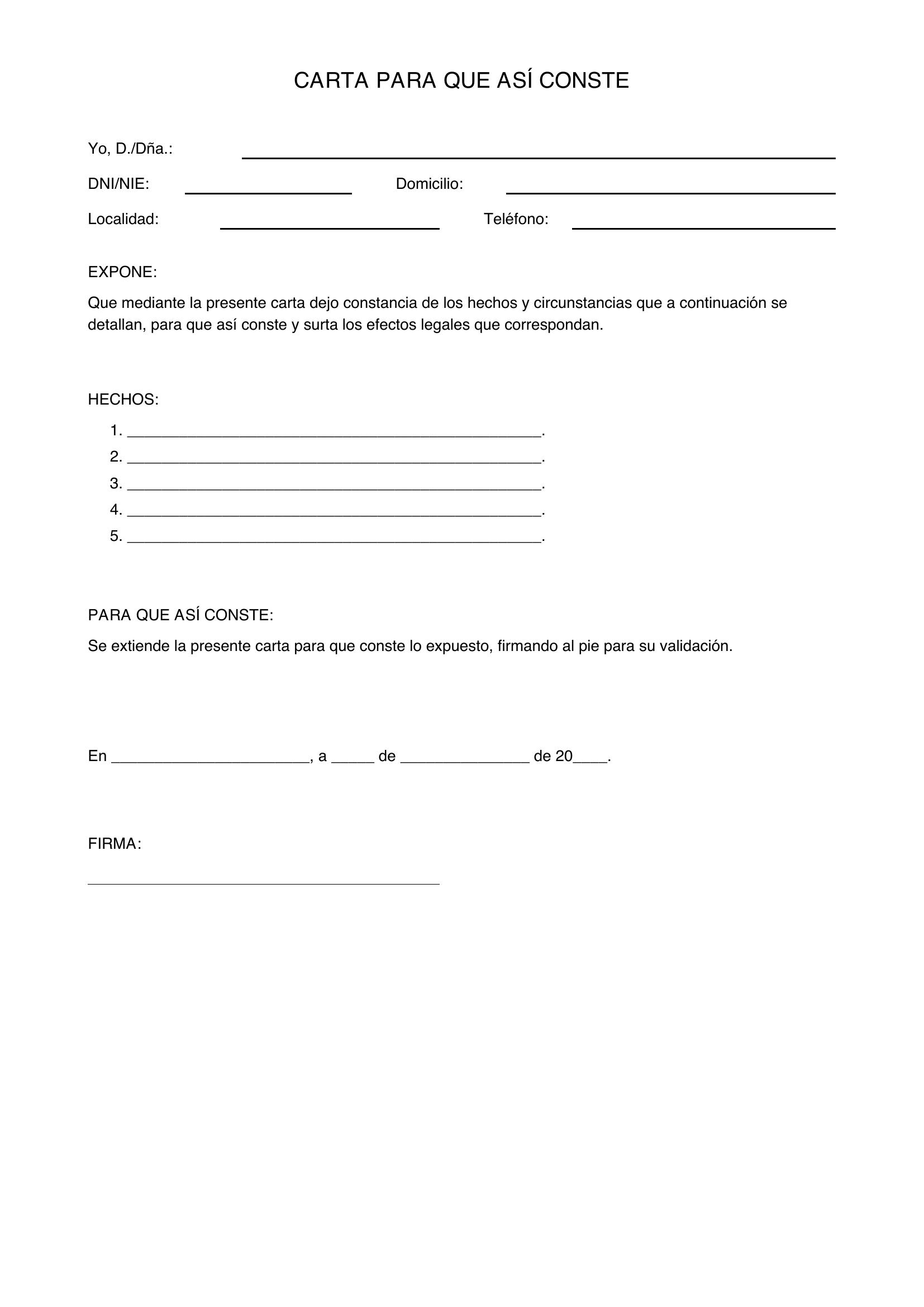 Modelo Carta Para Que Así Conste